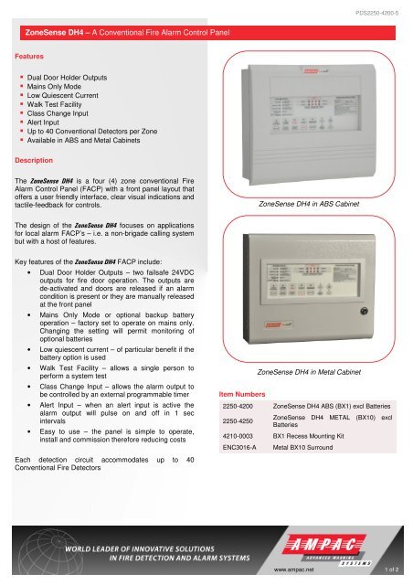 ZoneSense DH4 â A Conventional Fire Alarm Control ... - Ampac