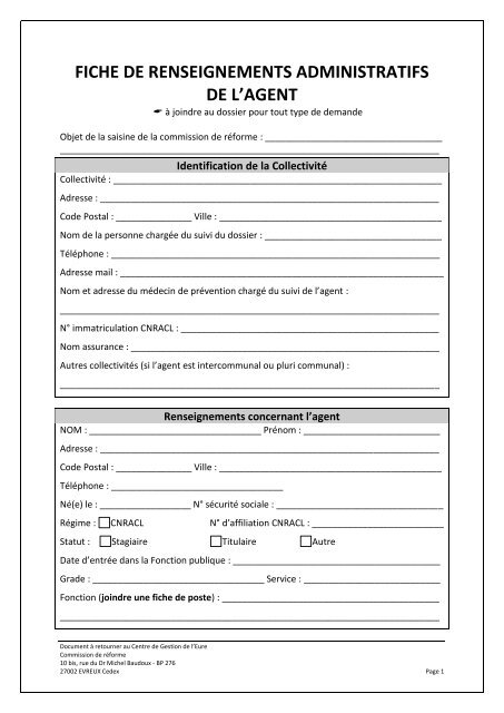 fiche de renseignements administratifs de l'agent - CDG27