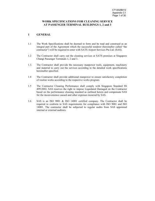 WORK SPECIFICATIONS FOR CLEANING SERVICE AT ... - SATS