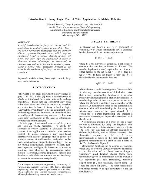 Introduction To Fuzzy Logic Control With Application To Mobile Robotics