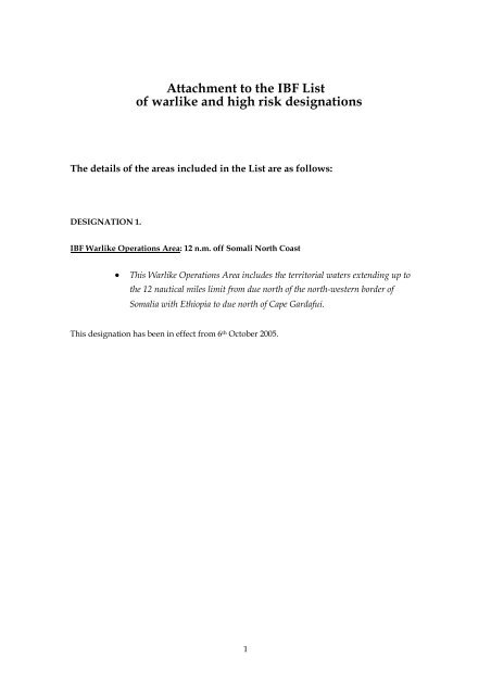 Attachment to the IBF List of warlike and high risk designations - IMEC