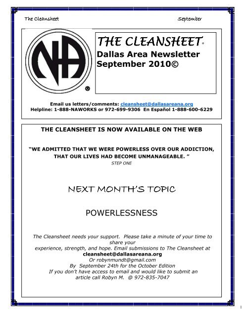 September - Dallas Area of Narcotics Anonymous September - Dallas Area of Narcotics Anonymous