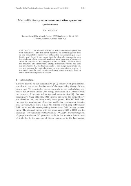 Maxwells Theory On Non Commutative Spaces And Quaternions