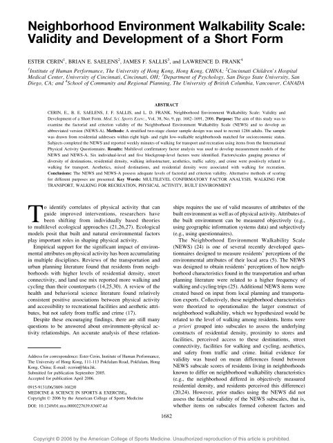 Neighborhood Environment Walkability Scale ... - ResearchGate