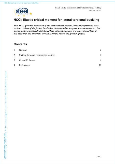 NCCI: Elastic critical moment for lateral torsional buckling - Eurocodes