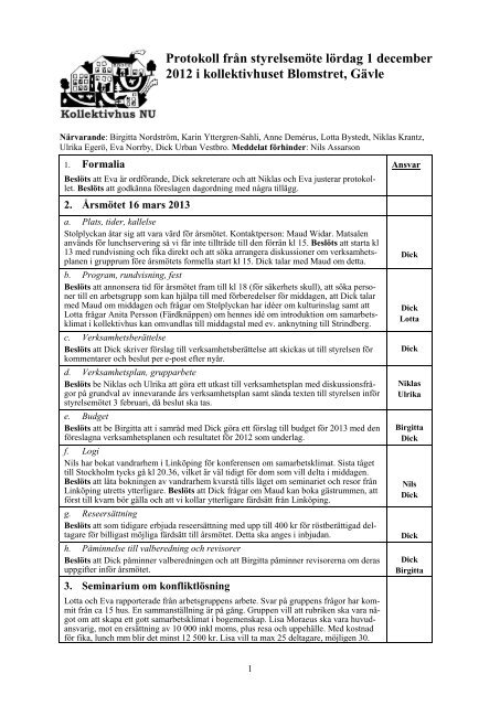 Styrelseprotokoll 20121201 - Kollektivhus NU