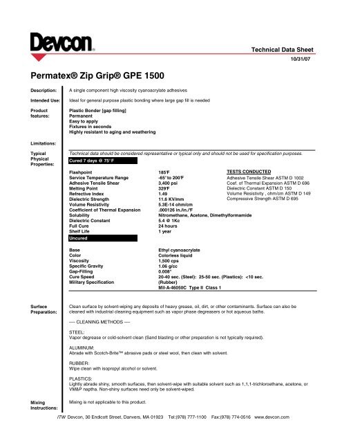 Technical Data Sheet - Devcon