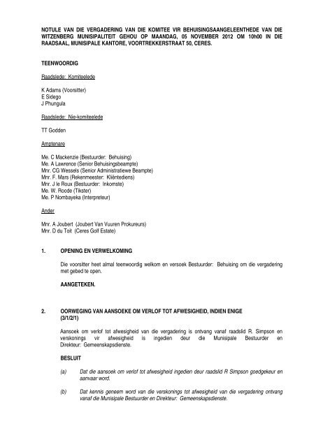 NOTULE VAN DIE VERGADERING VAN DIE KOMITEE VIR ...