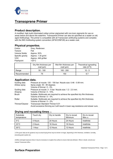 Product Data Sheet Transoprene Primer - Transocean Coatings