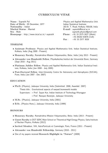 My detailed CV in downloadable format - Indian Statistical Institute