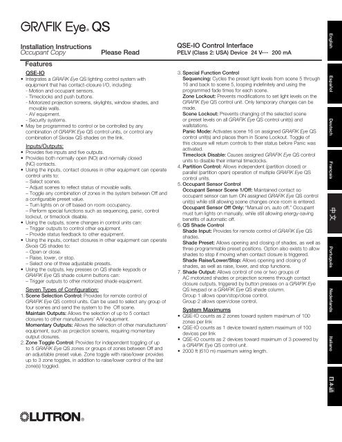 QSE-IO Control Interface Installation Instructions Occupant ... - Lutron