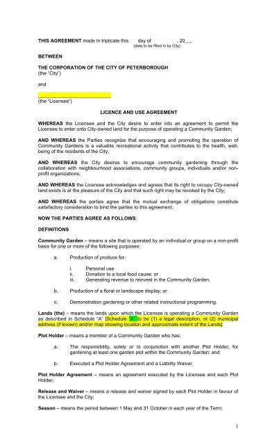 Community Gardens Licence and Use Agreement - City of ...
