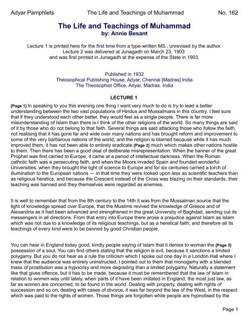 The Life and Teachings of Muhammad