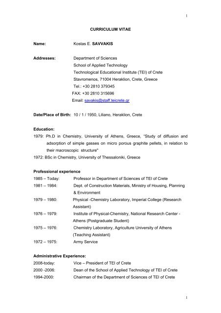 Extended CV - Technological Educational Institute of Crete