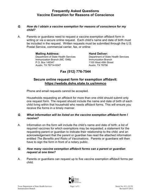 Texas Vaccine Exemption Form 2023 - Printable Forms Free Online
