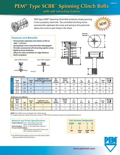PEMÃ‚Â® Type SCBRÃ¢Â„Â¢ Spinning Clinch Bolts