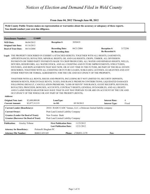 Notices of Election and Demand Filed in Weld County