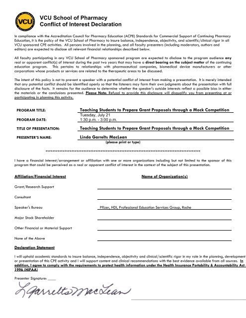 Microsoft Word - COI Disclosure09 _2_.doc - AACP