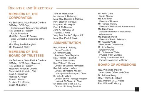 Register and Directory - Blessed John XXIII National Seminary