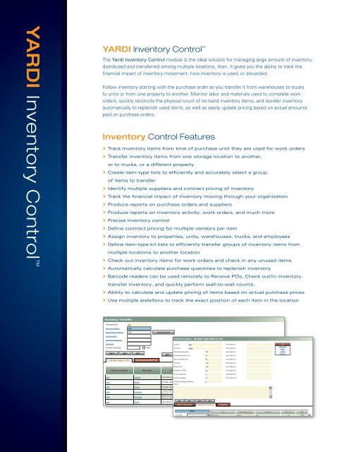 Y ARDI Inventory Control - Yardi Systems