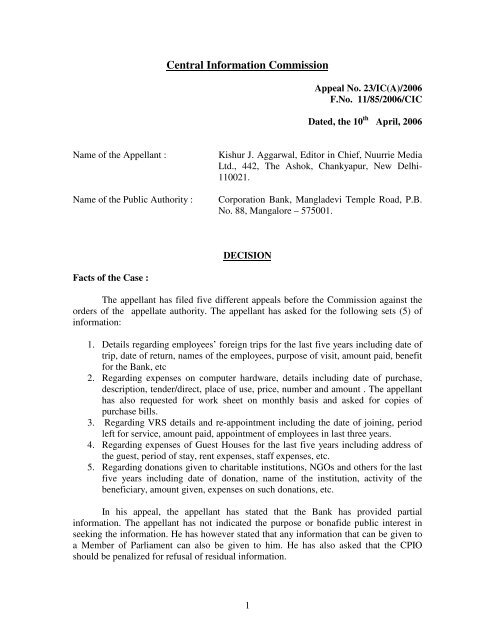 Central Information Commission - CIC