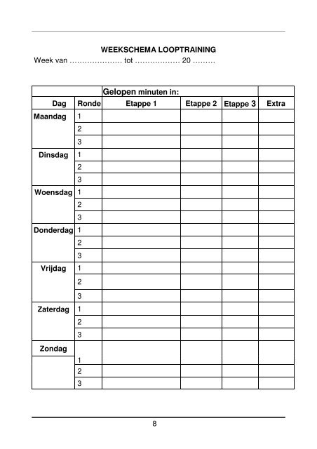 WEEKSCHEMA LOOPTRAINING W