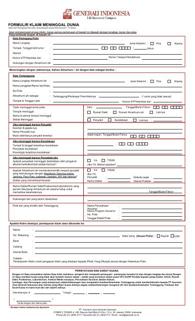 Formulir Klaim Meninggal Dunia - Generali Indonesia