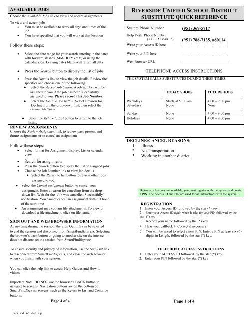 SmartFind Express Quick Reference Guide - Riverside Unified ...
