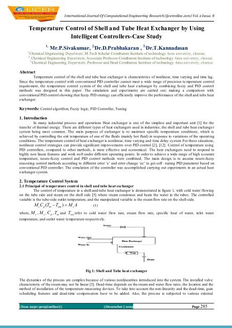 Temperature Control of Shell and Tube Heat Exchanger by ... - ijcer