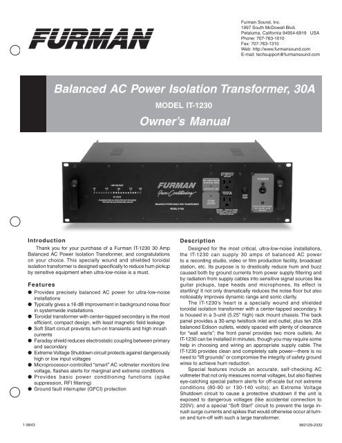 IT-1230 manual - Furman Sound