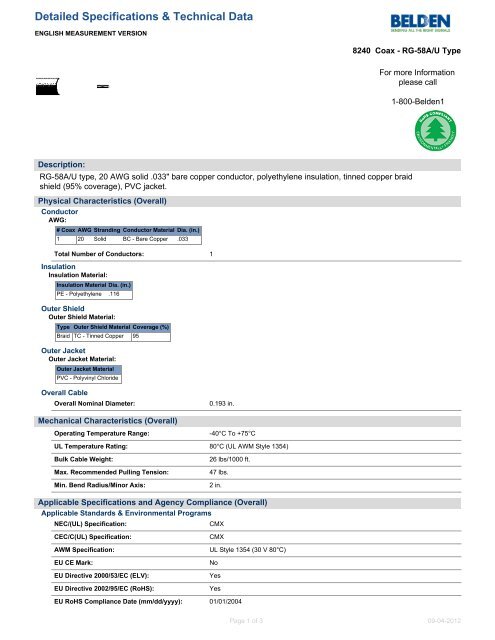 145. 8240 Technical Data Sheet (English) - Belden