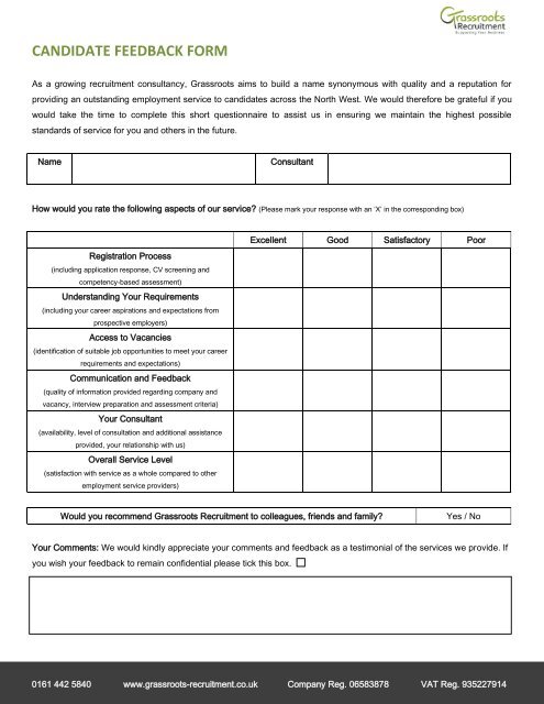 CANDIDATE FEEDBACK FORM A