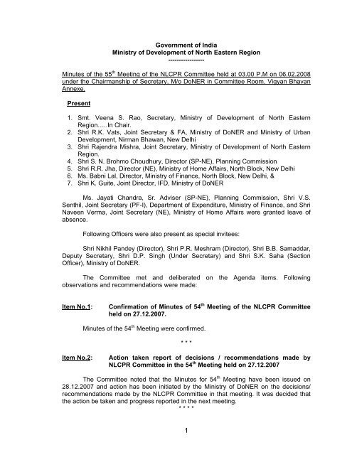 Government of India Ministry of Development of North Eastern ...