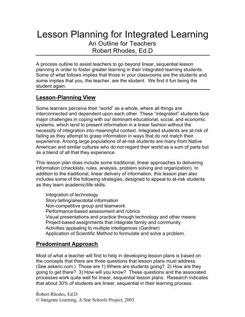 Lesson Planning for Integrated Learning - Zoe-s-wiki