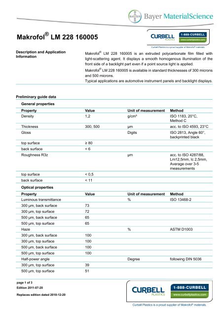Makrofol LM 228 160005 Polycarbonate Film - Curbellplastics.com
