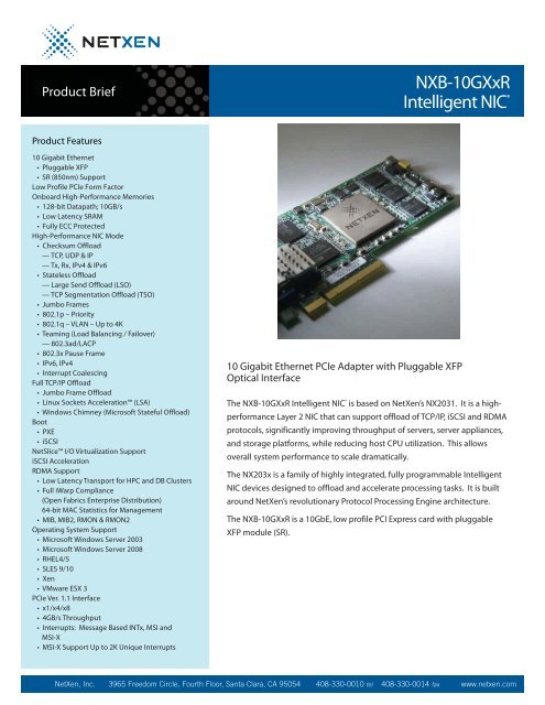 NetXen NXB-10GXSR Data Sheet - SANDirect.com
