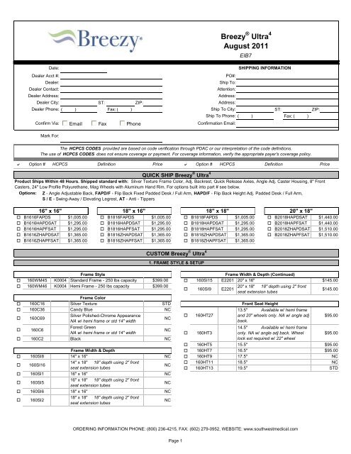 Breezy Ultra 4 Order Form - Quickie-Wheelchairs.com