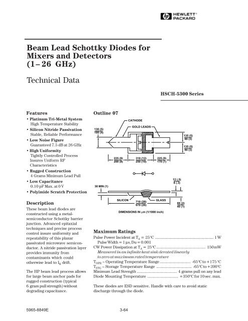 Beam Lead Schottky Diodes for Mixers and Detectors