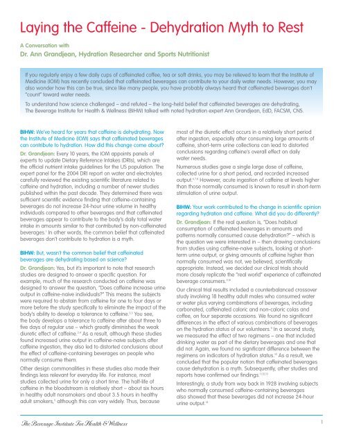 Laying the Caffeine - Dehydration Myth to Rest - Coca Cola