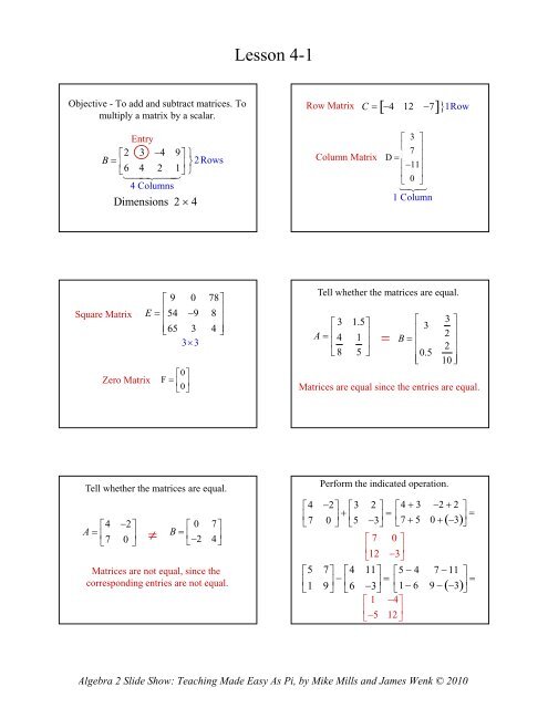 4-1 Matrices and Data - Math Slide Show