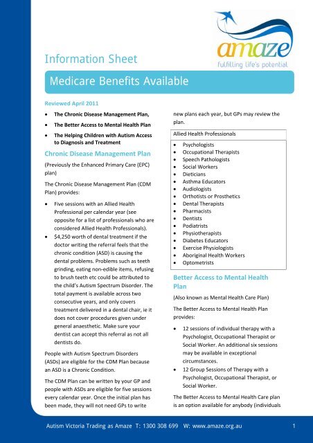 Information Sheet Medicare Benefits Available - Amaze