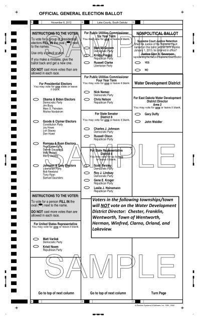 Sample General Election Ballot Lake County South Dakota