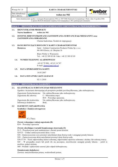 KARTA CHARAKTERYSTYKI - Weber