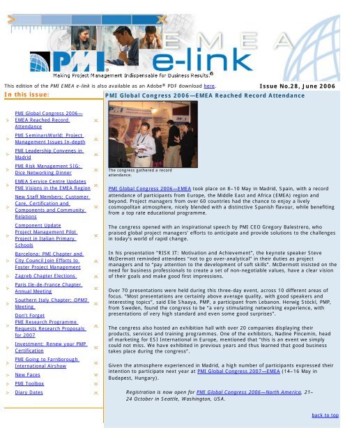 PMI EMEA e-link: Issue No. 28, June 2006 - PMI-NIC