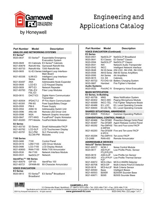 Engineering and Applications Catalog - Gamewell-FCI