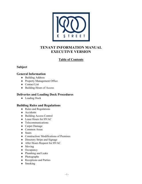 TENANT INFORMATION MANUAL EXECUTIVE VERSION