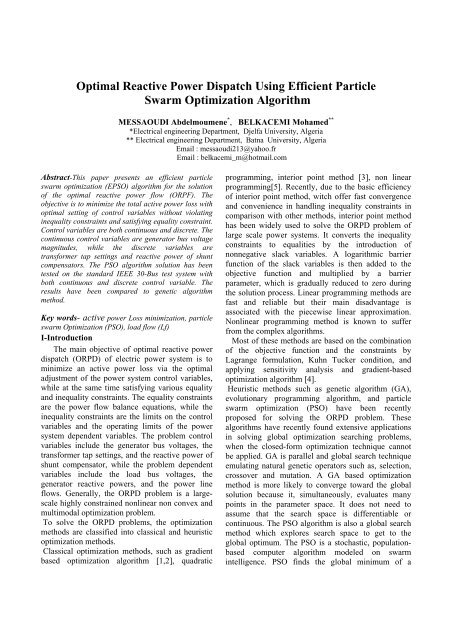 Optimal Reactive Power Dispatch Using Efficient Particle Swarm