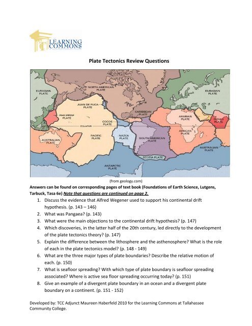 Plate Tectonics Review (.pdf) - Tallahassee Community College