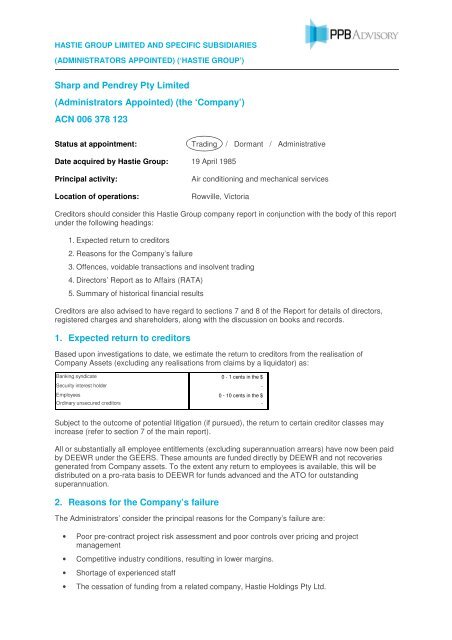 Sharp & Pendrey Pty Ltd - ISR - PPB Advisory