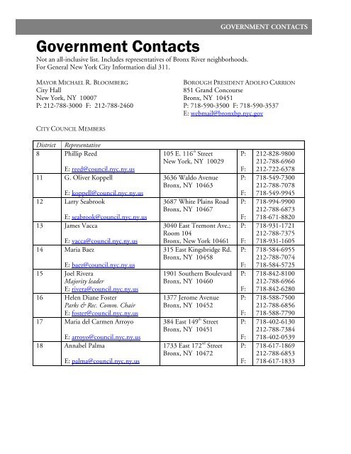 Government Contacts - Bronx River Alliance